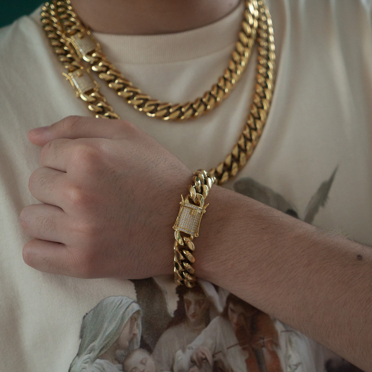 Miami Cuban Link 14mm Set Diamond Lock Box Gold – LuxeXotic